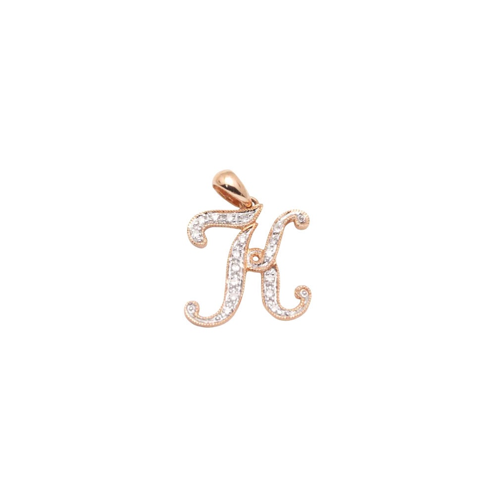 14k Gold Diamond Cursive Script Letter Pendant / Diamond Initial Charm ...