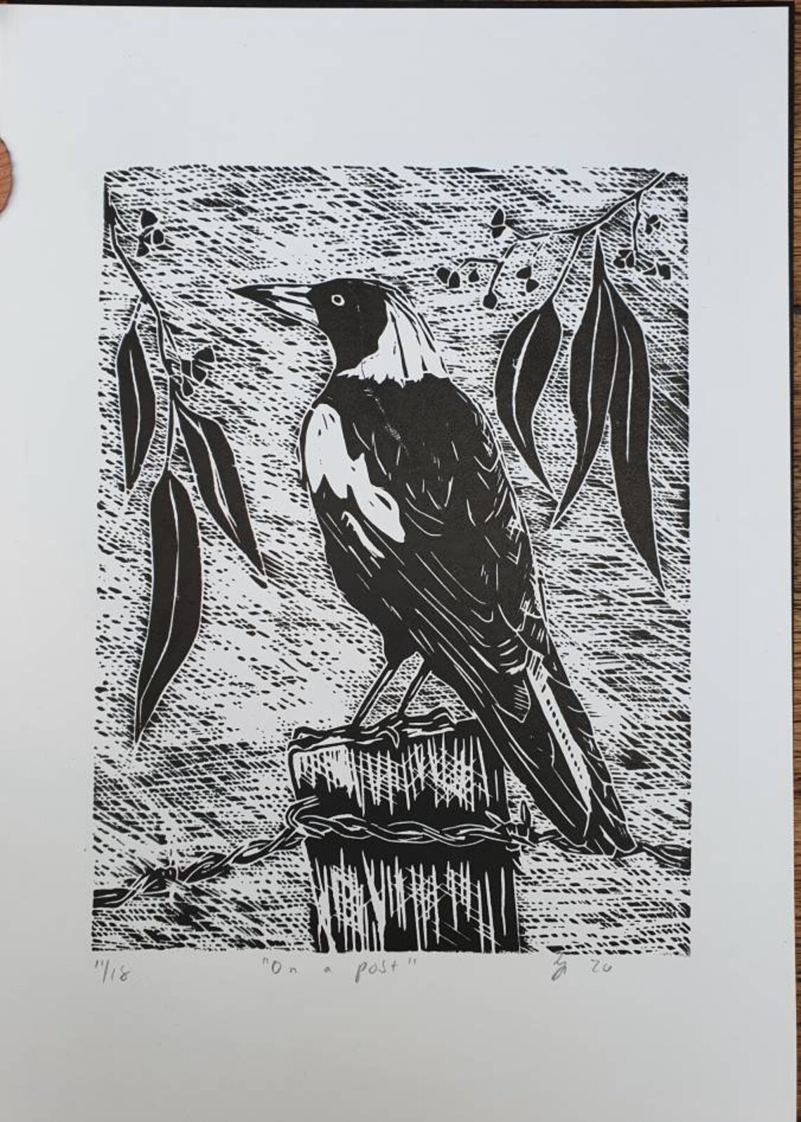 ORIGINAL Linocut Print of Magpie on a Post. - Etsy