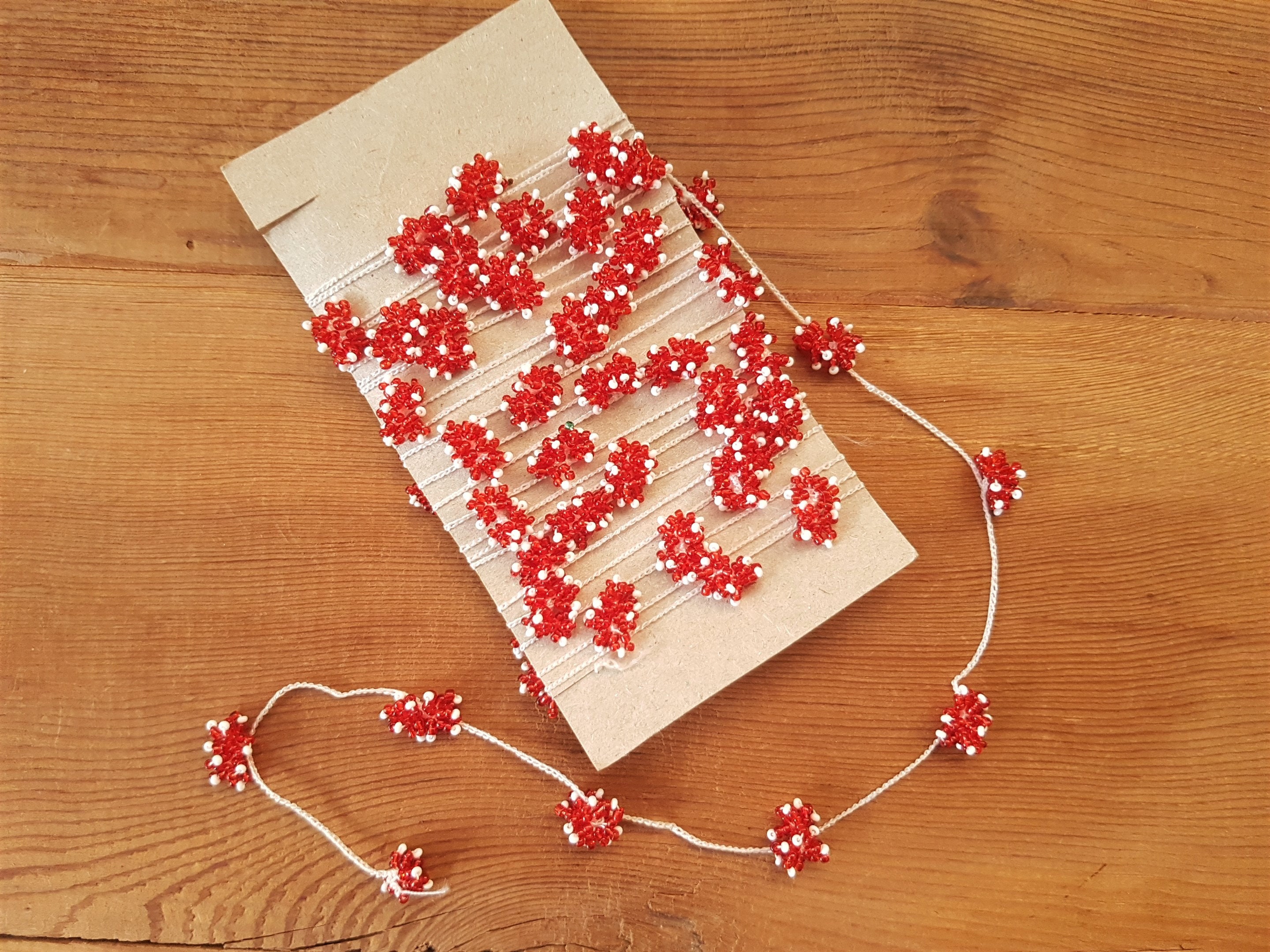 Turkish Oya, Red Flower Crochet Beaded Trim 3.3 Yrd Vintage - Etsy