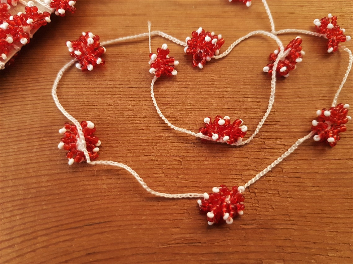 Turkish Oya, Red Flower Crochet Beaded Trim 3.3 Yrd Vintage - Etsy