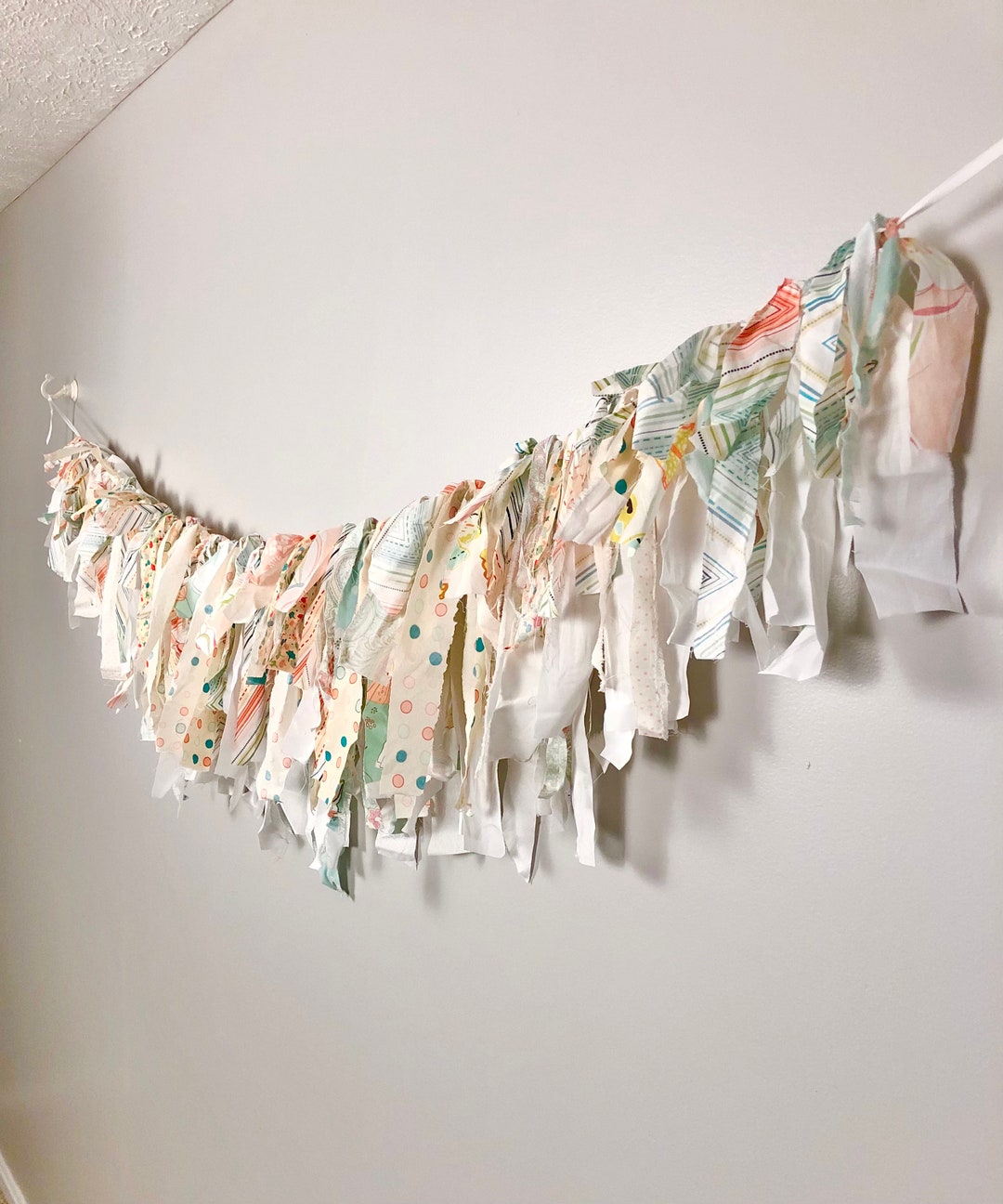 READY TO SHIP Shabby Chic Garland Banner in Peach Coral Mint Green ...