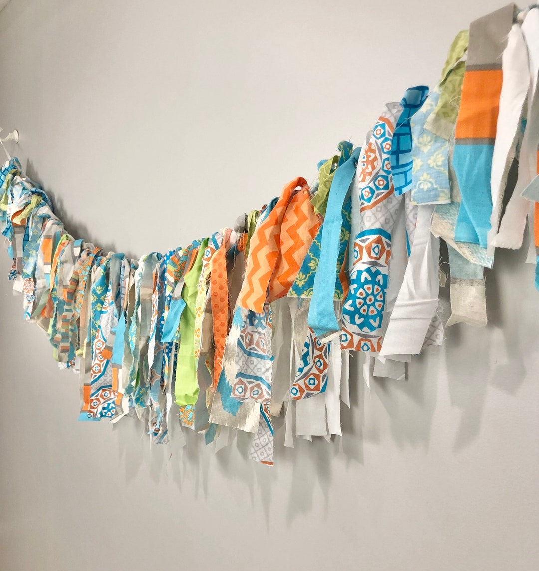 READY TO SHIP Shabby Chic Garland Banner in Gray, Sky Blue, Turquoise ...