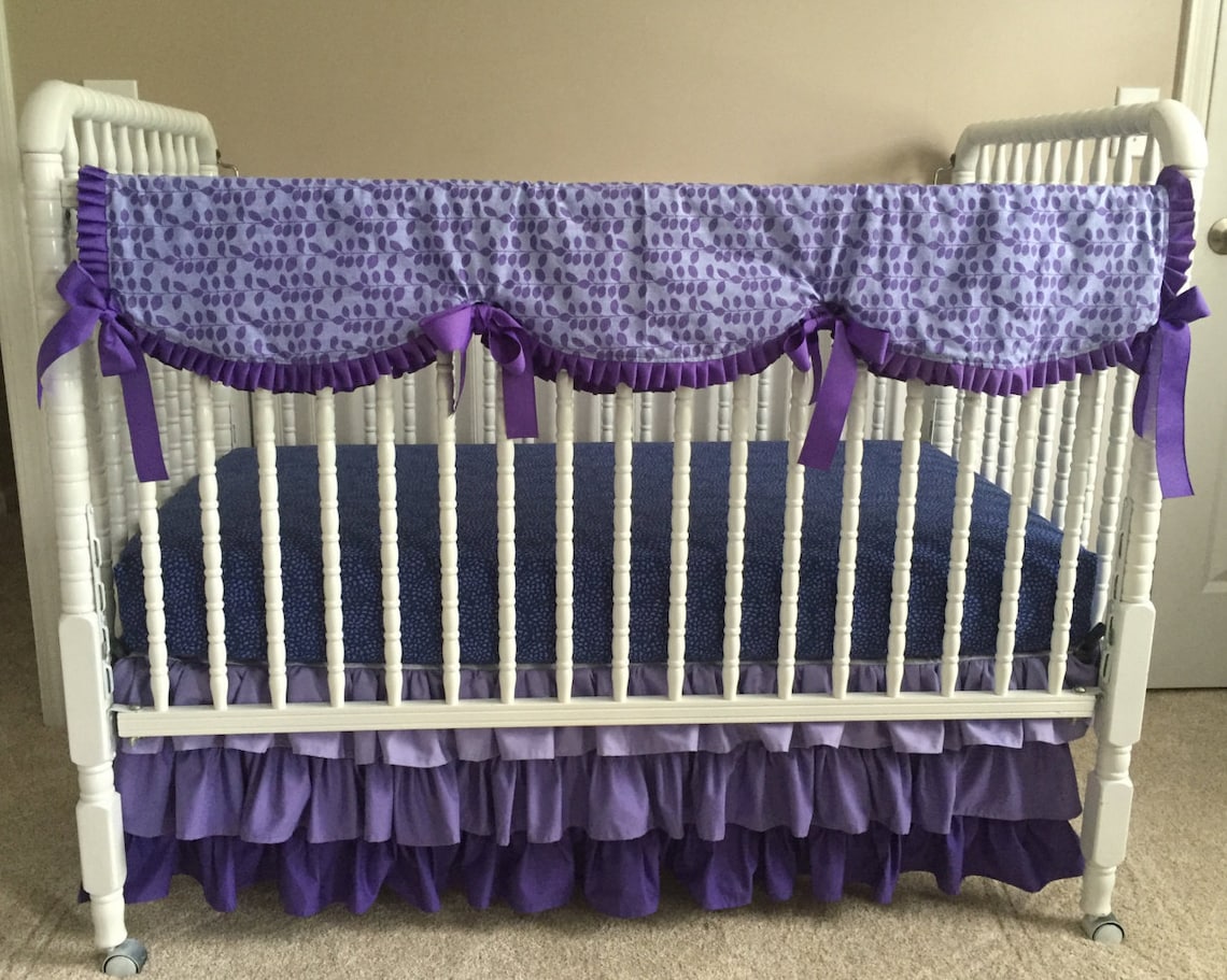 Purple & Navy Blue Floral Bumperless Crib Bedding Set crib - Etsy