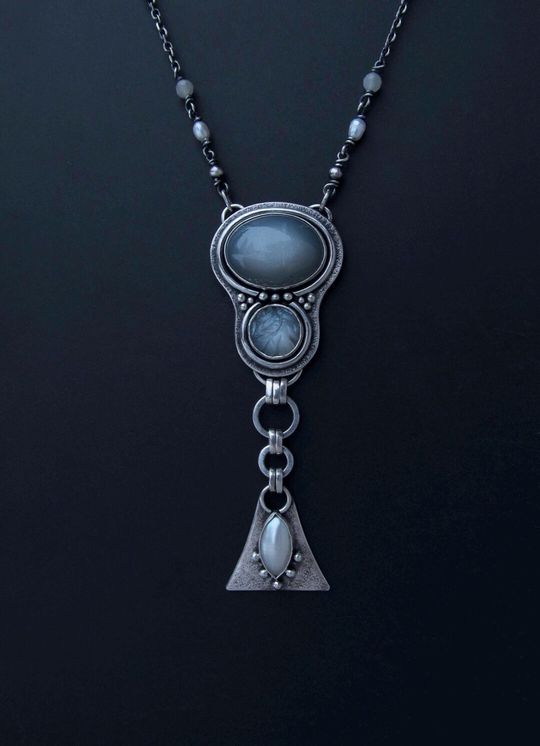 Artisan Jewelry Silver Moonstone Triple Stone Pendant Silversmith ...