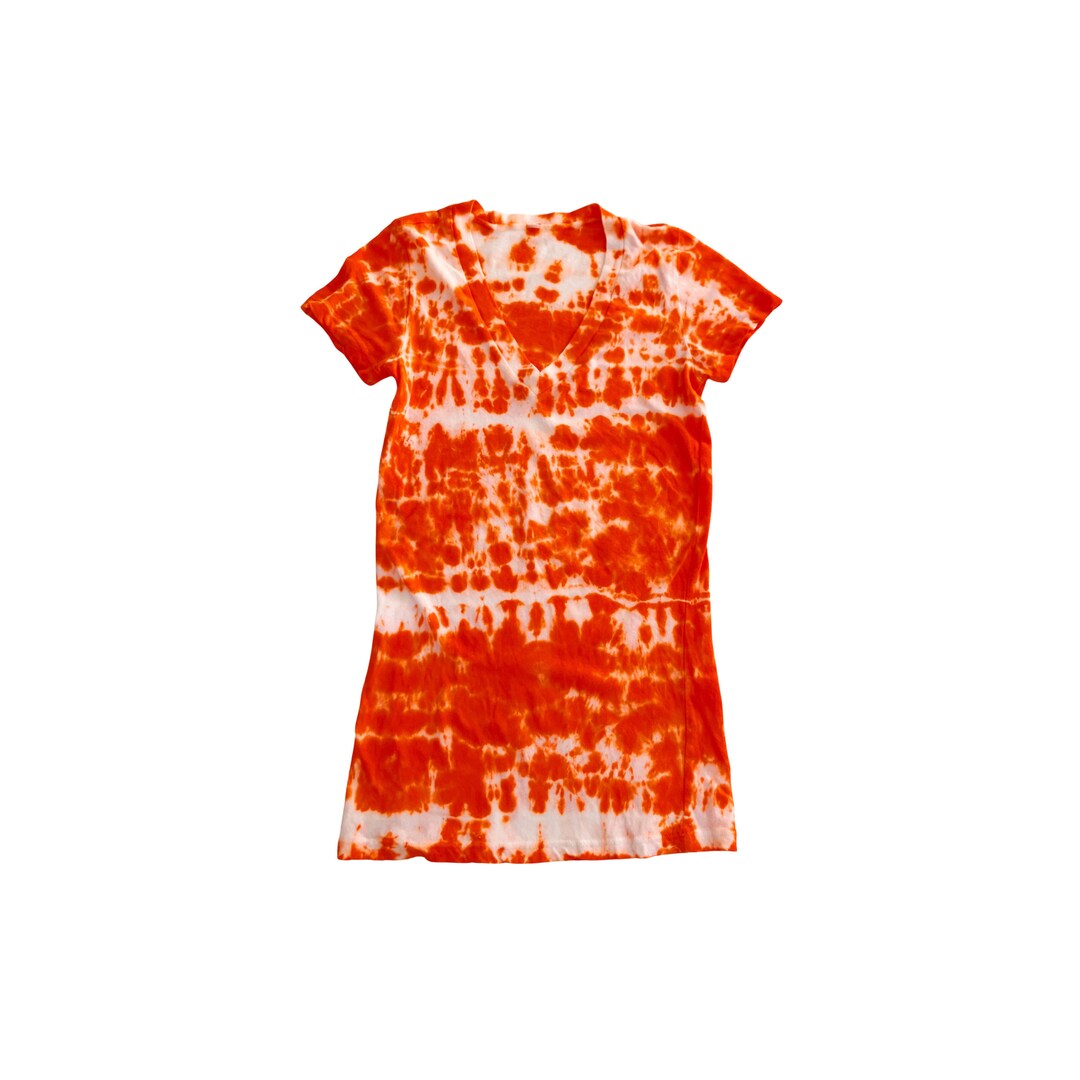 Shibori Orange Tie Dye Tissue T Shirt. Boho V Neck Tee, Women, Teen ...