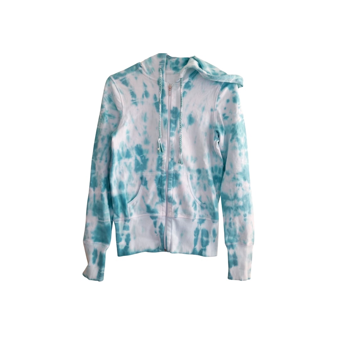 Shibori Turquoise Tie Dye Hoodie, Hippie Hooded Sweatshirt, Soft Grunge ...