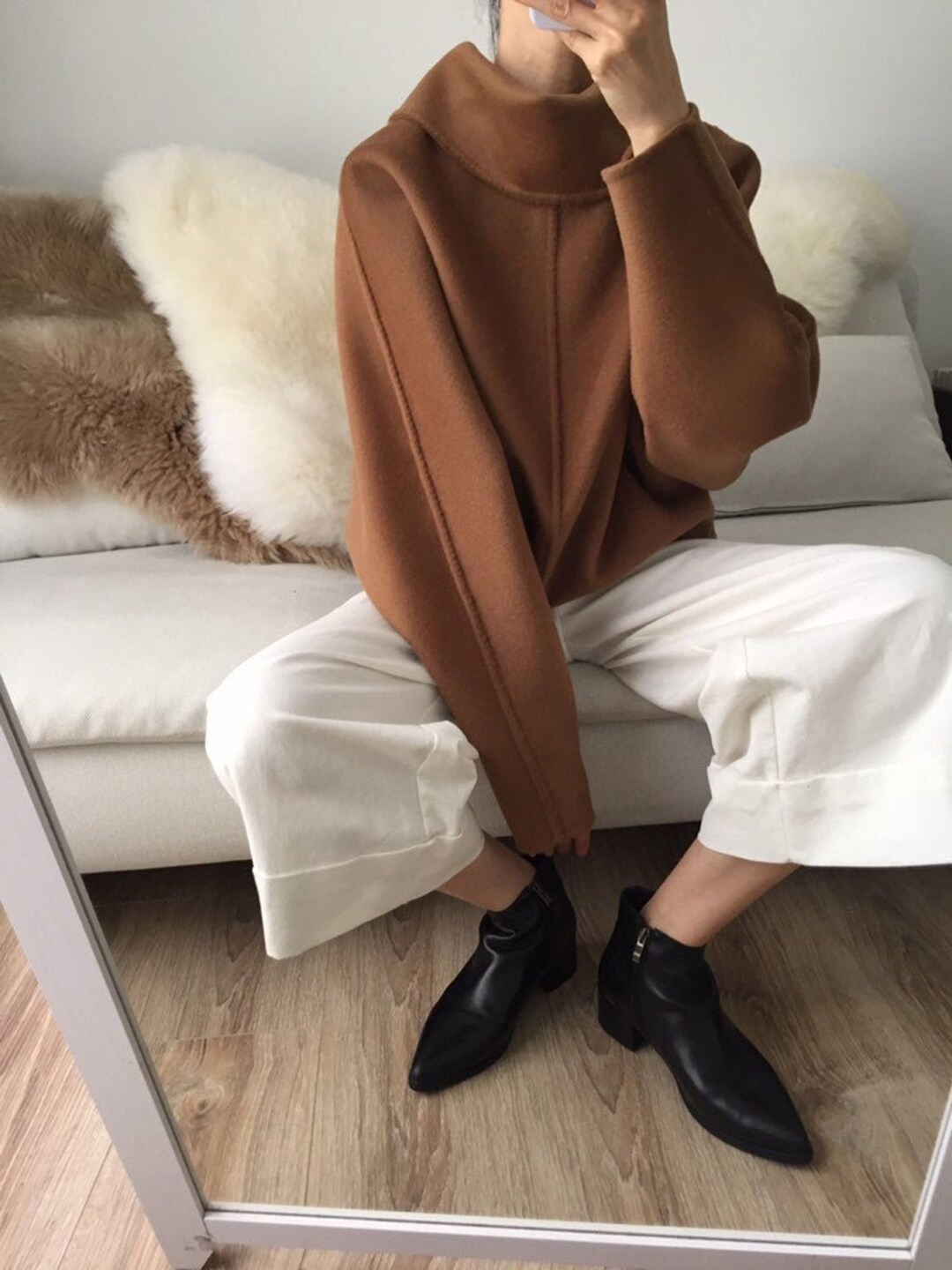 Cigar Sweater-cinnamon Beige Brown Scarf Collar Handsewn Wool Cashmere ...