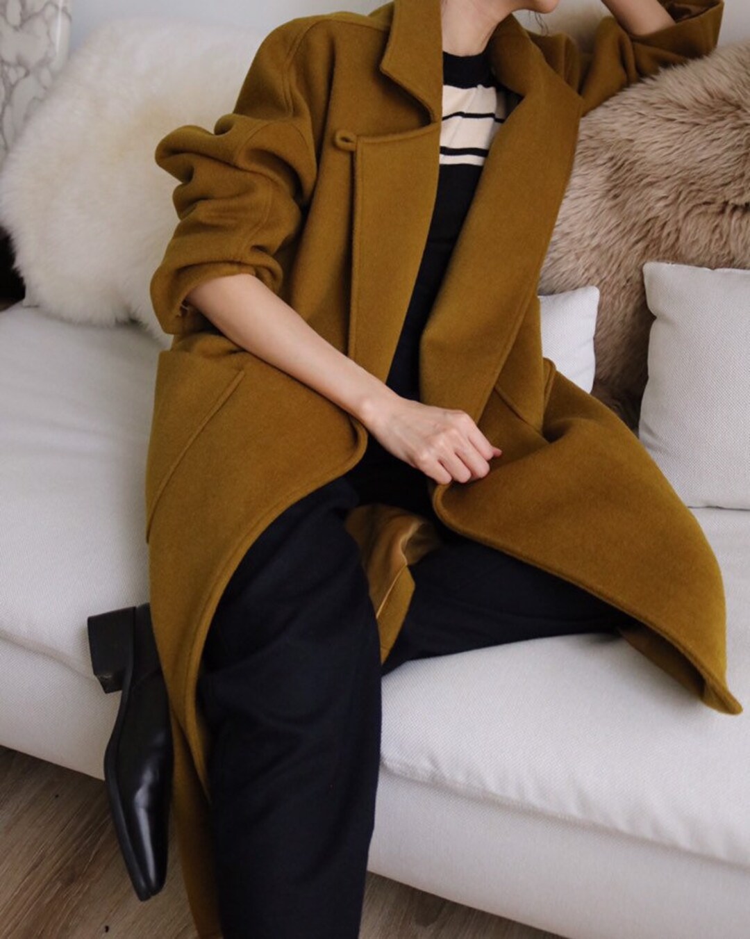 Theory Coat- Ochre Brown Wool Belted Coat ( More Colours Available) - Etsy