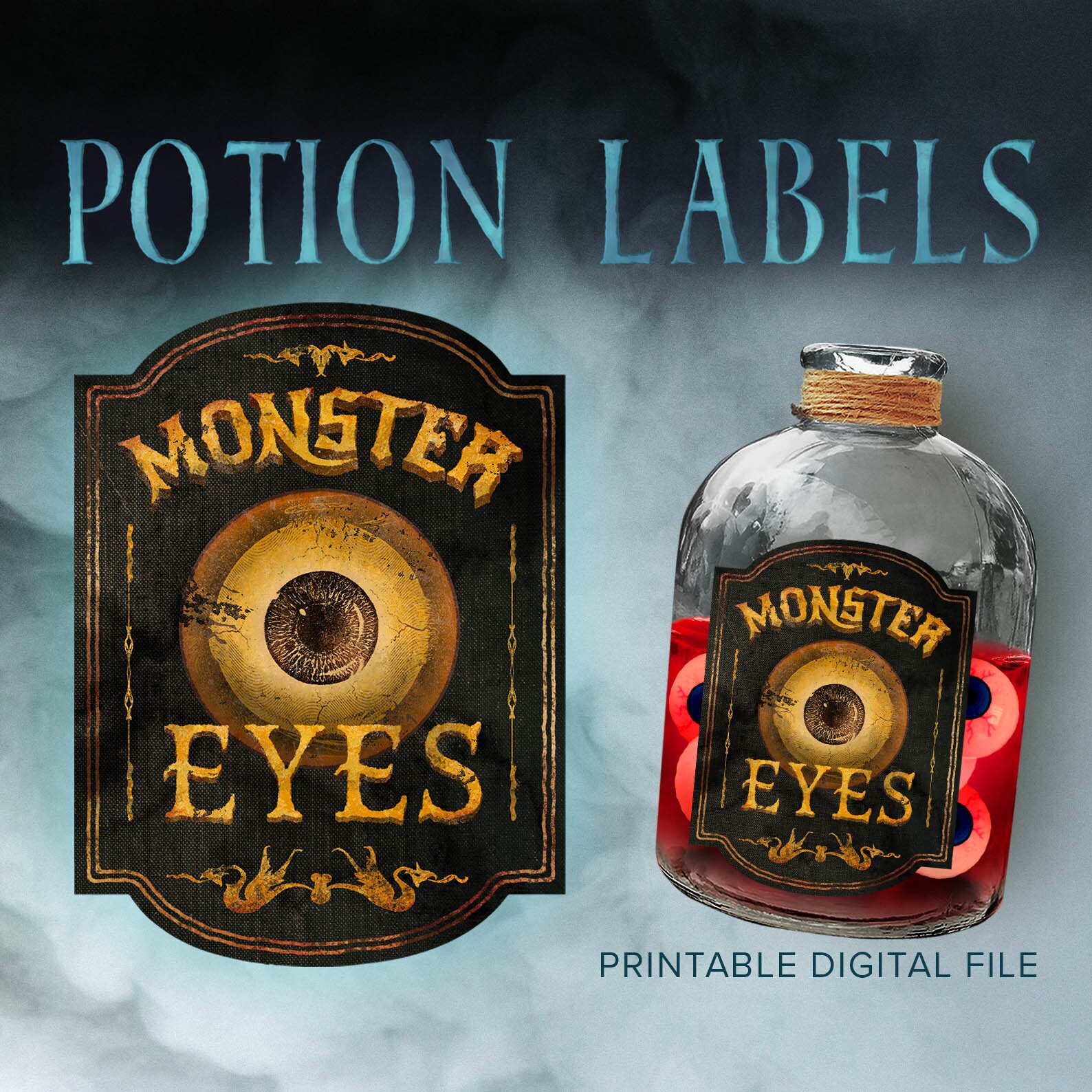 Monster Eyes Halloween Label, Eyeball Jar Label, Halloween Label, Witch ...