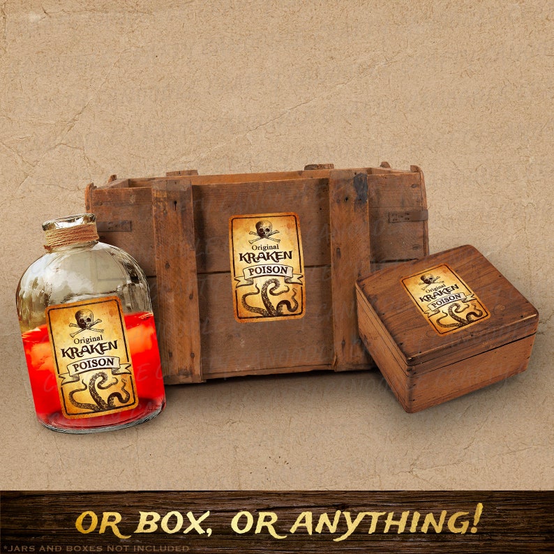 Pirate Label, Kraken Poison, Pirate Themed, Vintage Printable Labels ...