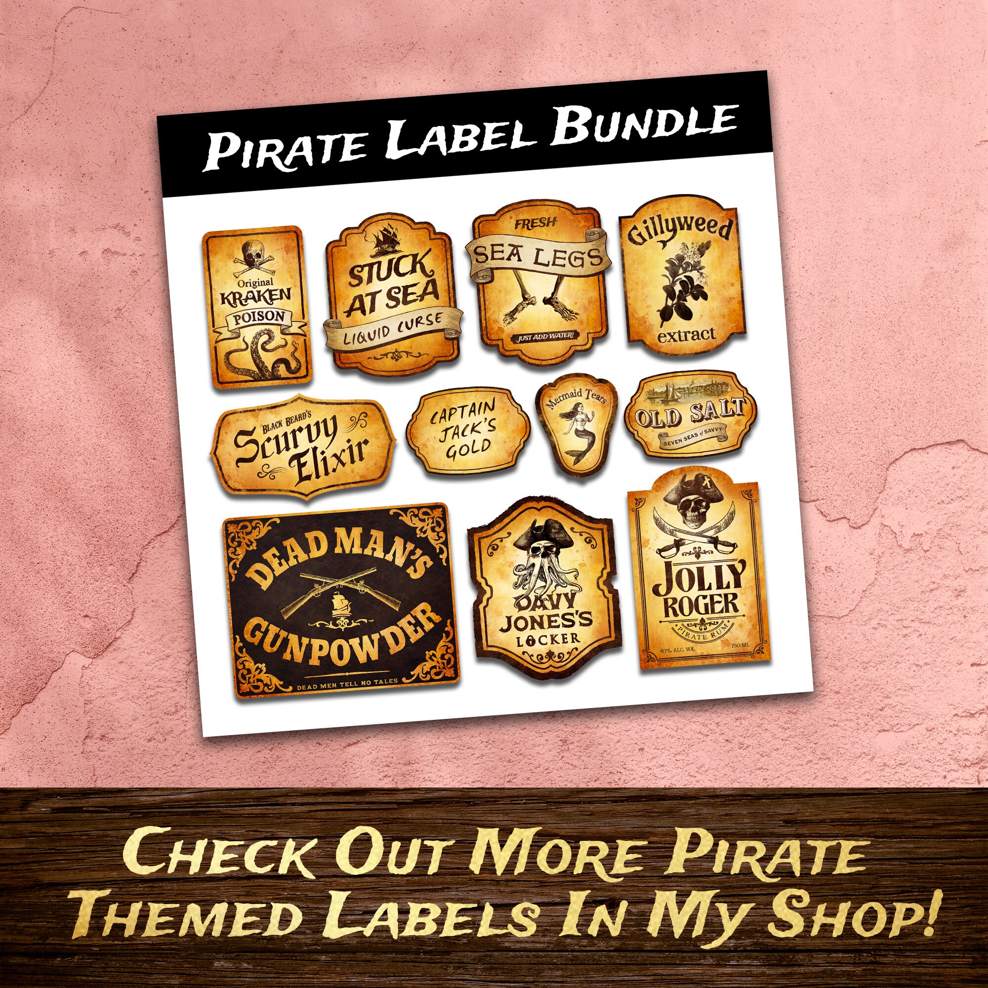 Pirate Label, Kraken Poison, Pirate Themed, Vintage Printable Labels ...