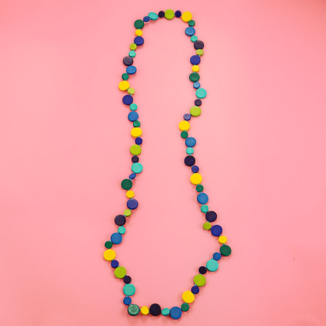 Blue Smartie Long Single Strand Wood Necklace - Etsy