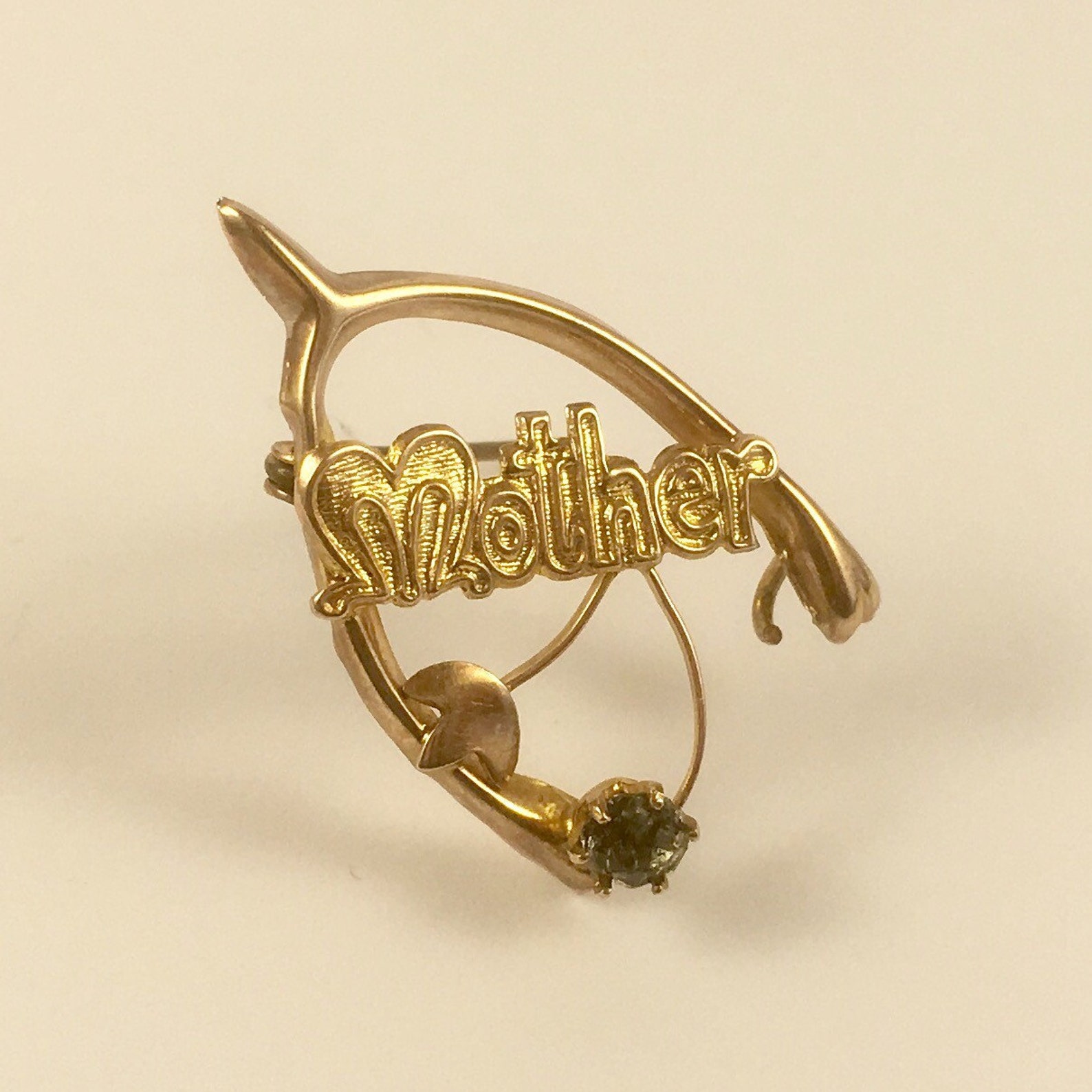 Antique Wishbone Sweetheart mother Brooch With C Clasp and Glass Stone ...
