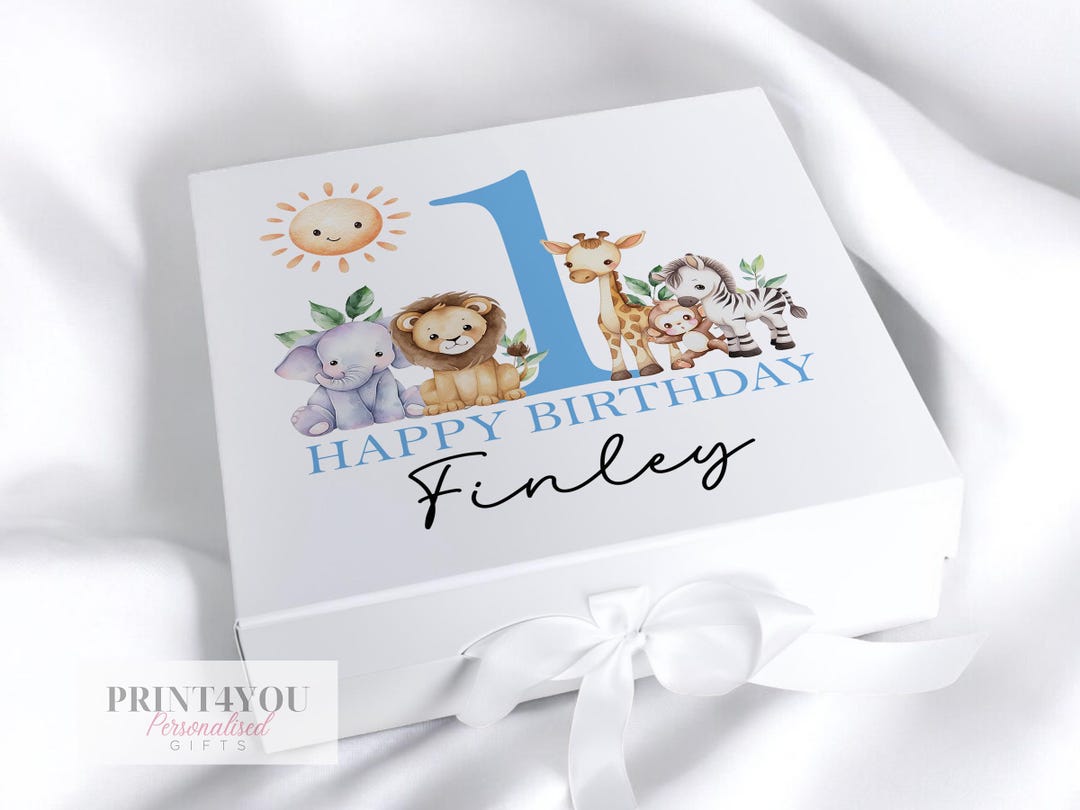 Personalised Keepsake Box With Ribbon Tie Front Jungle Safari Animals ...