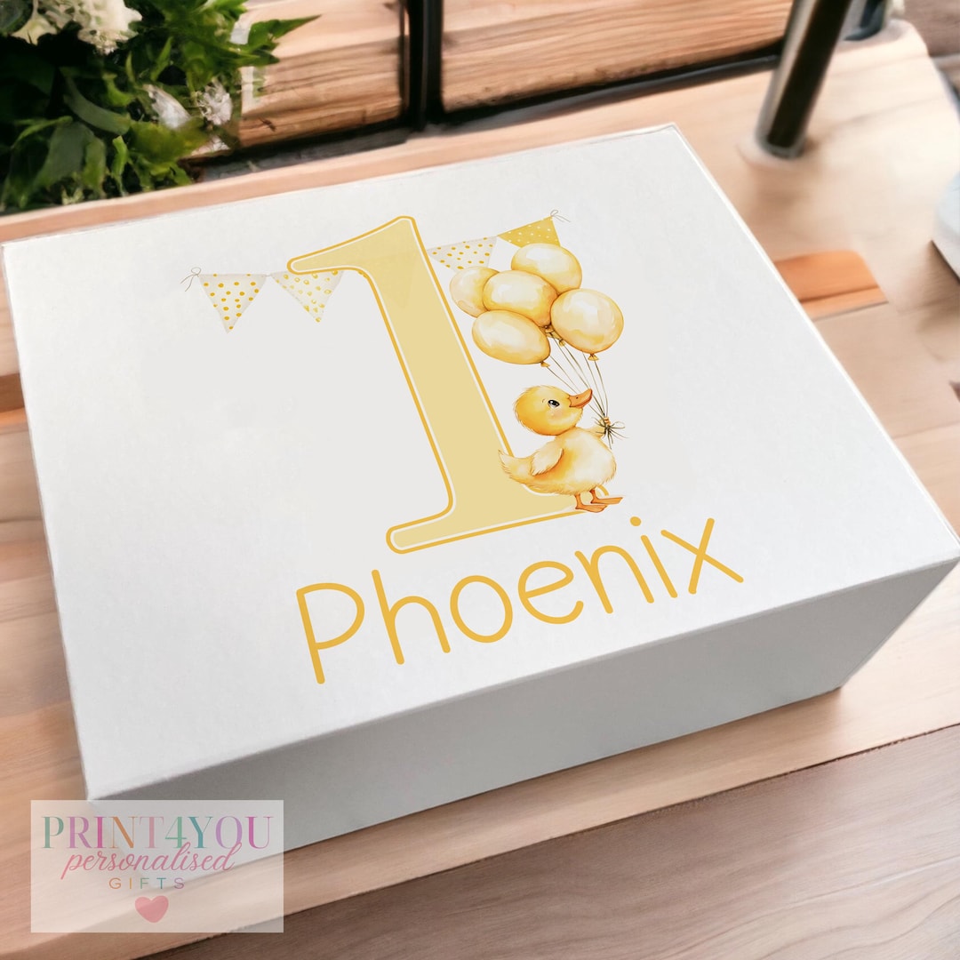 Personalised Babys First Birthday Keepsake Box White Magnetic Closure ...