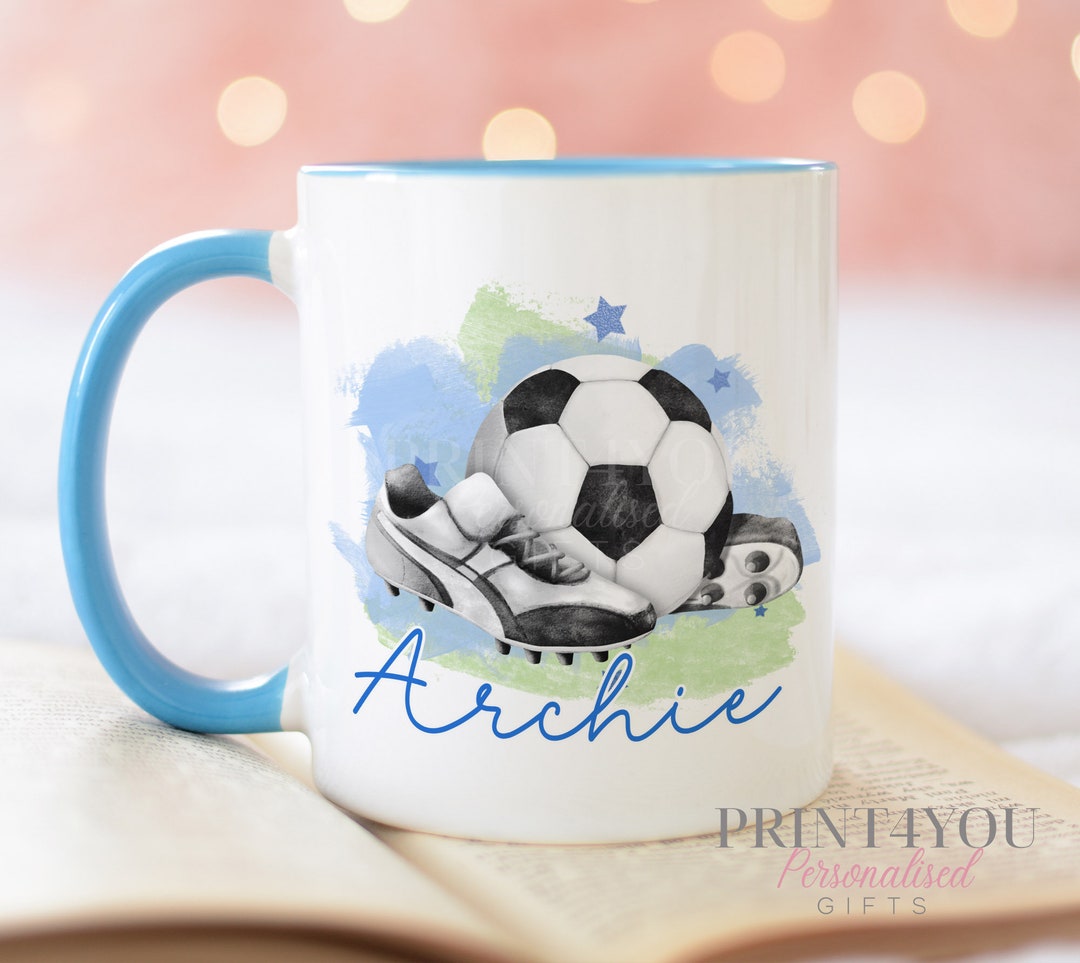 Boys' Personalised Football Mug With Blue Handle - Perfect for Any ...
