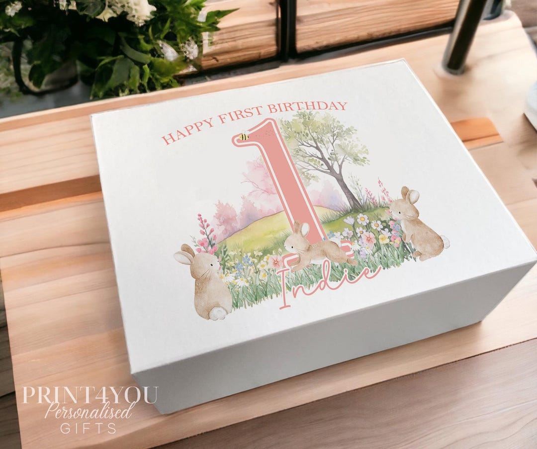 Personalised Bunny First Birthday Keepsake Box: Magnetic Memory Box - Etsy