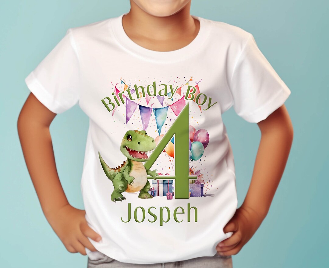 Personalised T-rex Dinosaur Birthday T-shirt ANY AGE - Cotton White Top ...