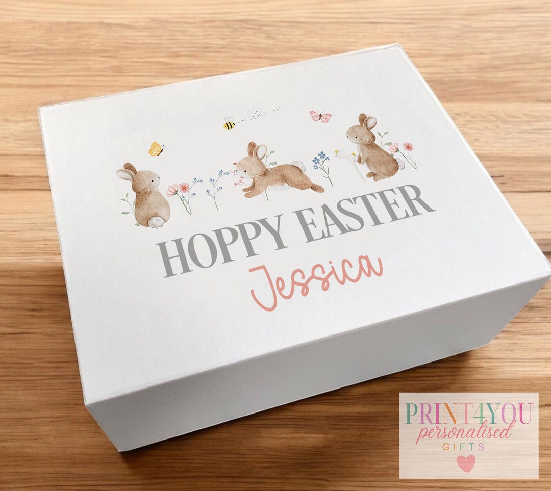 Personalised Easter Gift Box, Hoppy Easter Bunny Flower Box, Magnetic ...