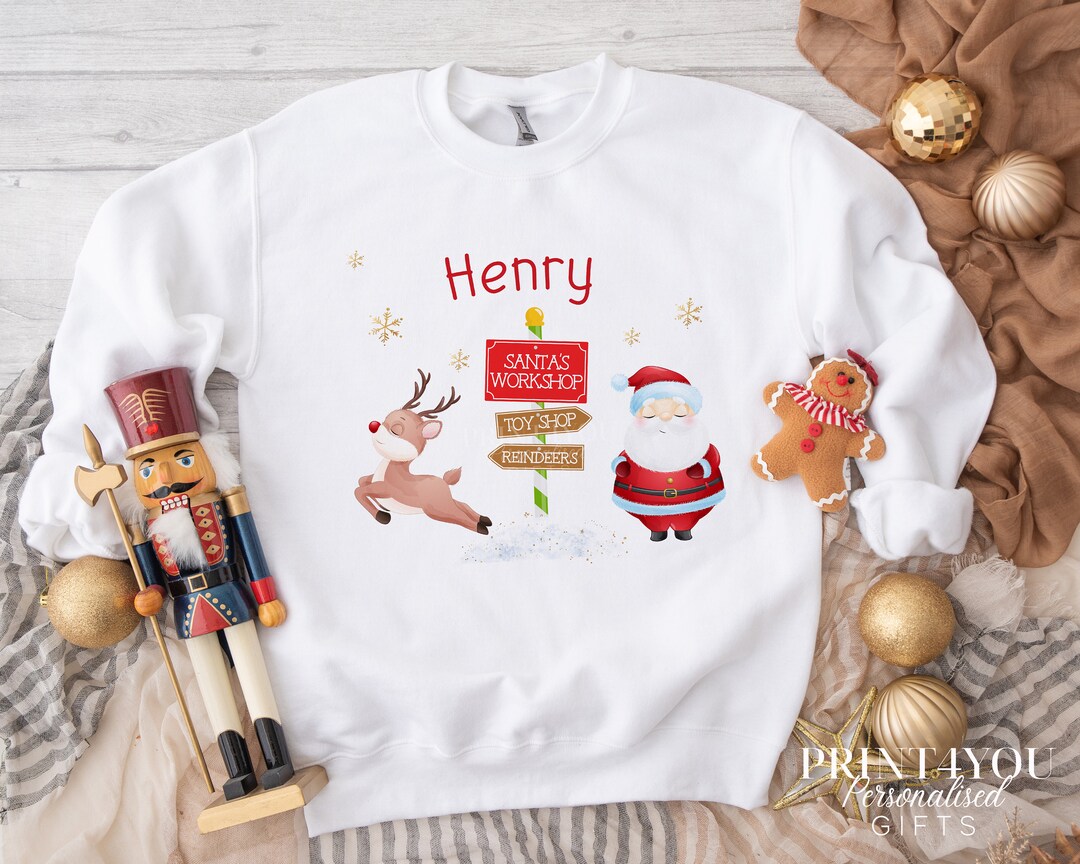 Personalised Christmas Jumper for Children. White Cotton Sweatshirt ...