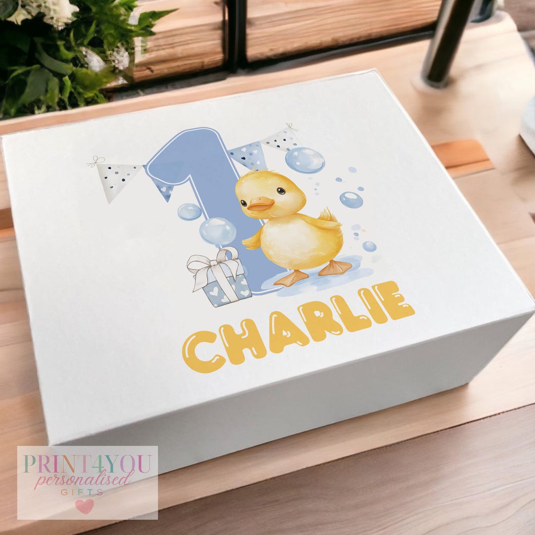 Personalised Babys First Birthday Keepsake Box - White Magnetic Closure ...