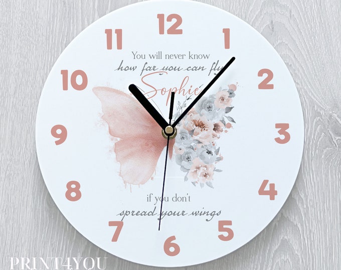 Girls Clock / Butterflies / Wooden Clock / Personalised Clock / Pastel ...