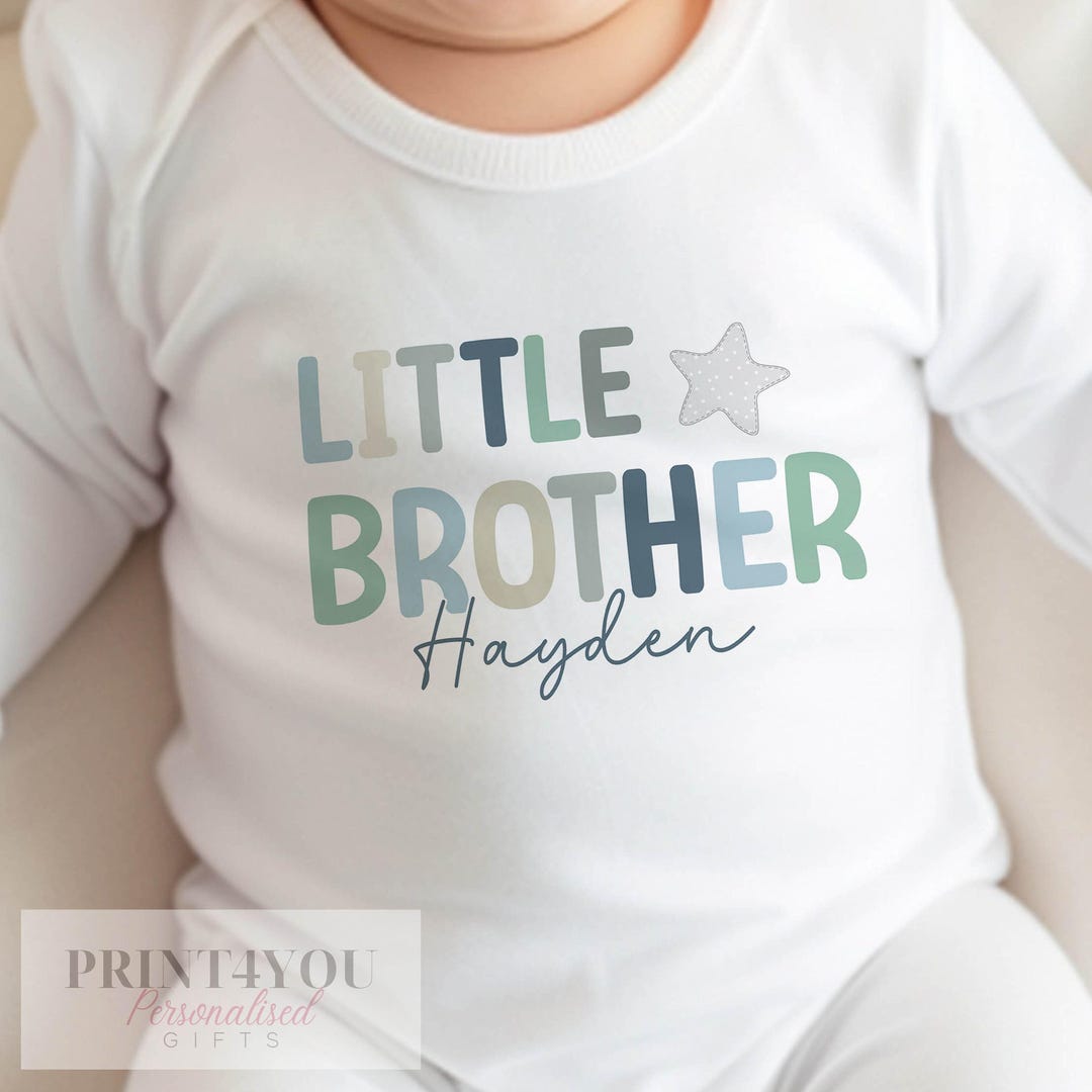 Personalised Baby Sleepsuit: Little Brother Vest - Soft Cotton, Machine ...