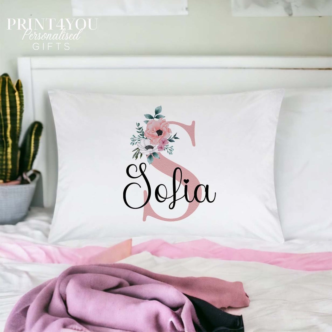 Personalised Bedding Pillowcasepink Flower Letter With Name. - Etsy UK