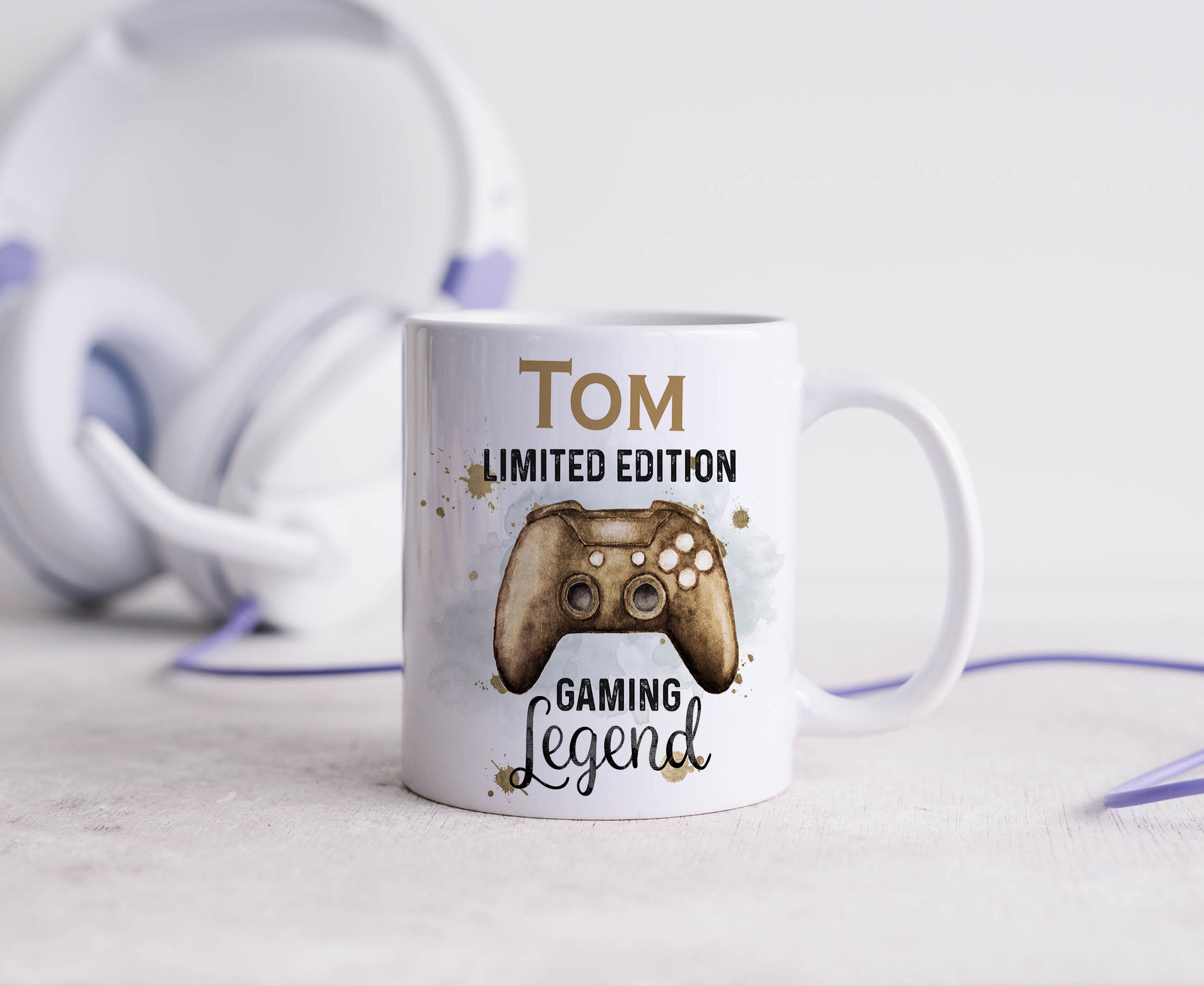 Gold Gaming Gamer Controller, Personalised Gift Mug, Limited Edition ...