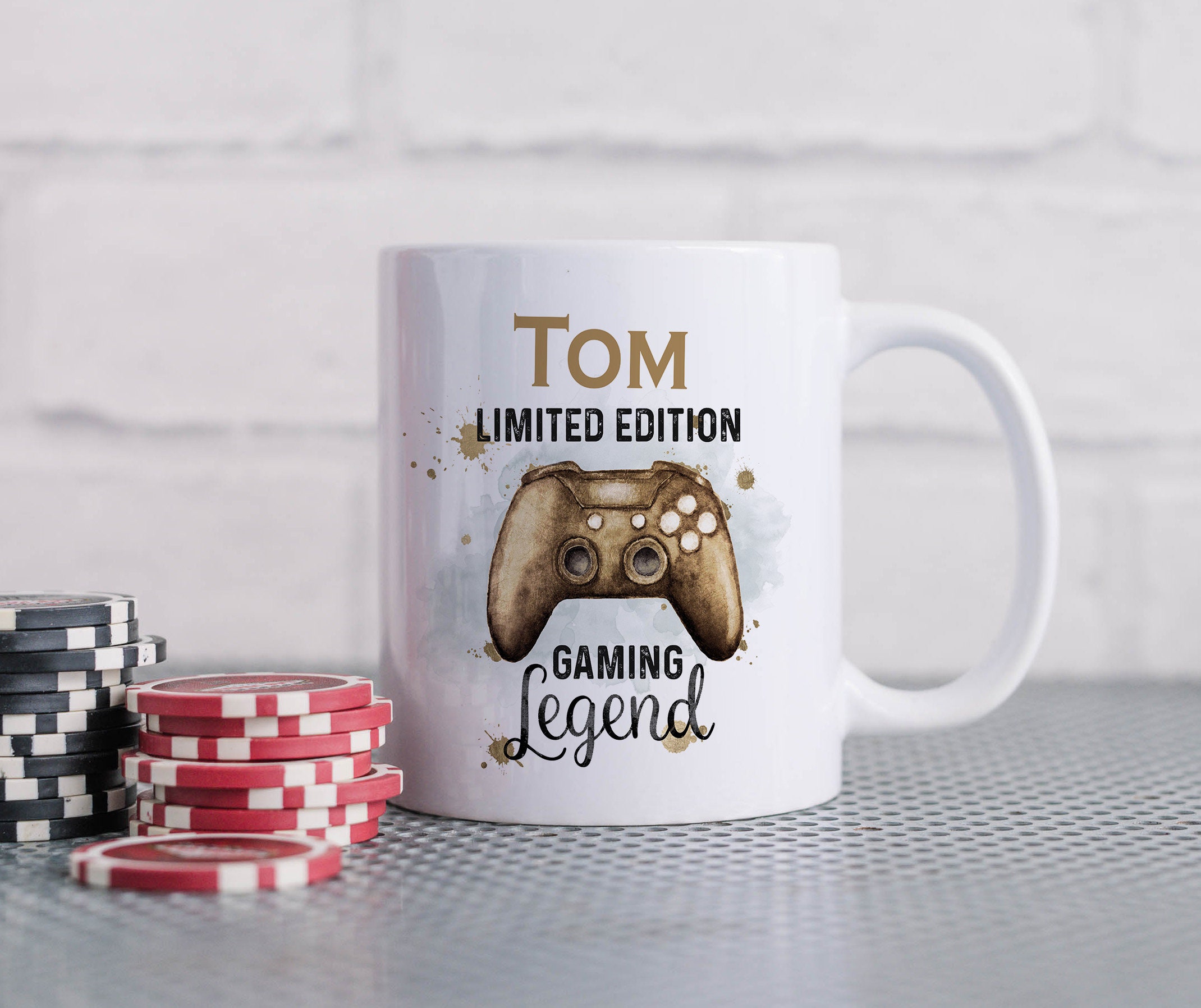 Gold Gaming Gamer Controller, Personalised Gift Mug, Limited Edition ...