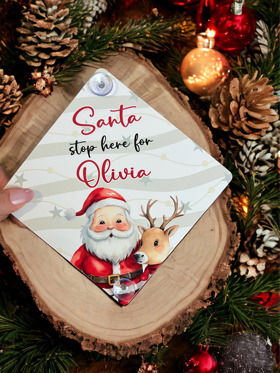 Personalised Santa Stop Here Sign, Aluminium Window Sign With Suckers ...