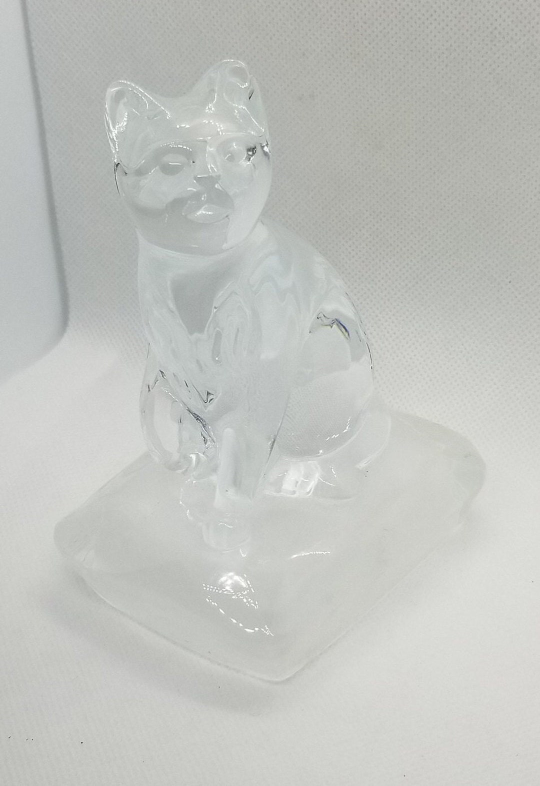 Vintage Glass Cat on A Frosted Glass Pillow Figure - Etsy