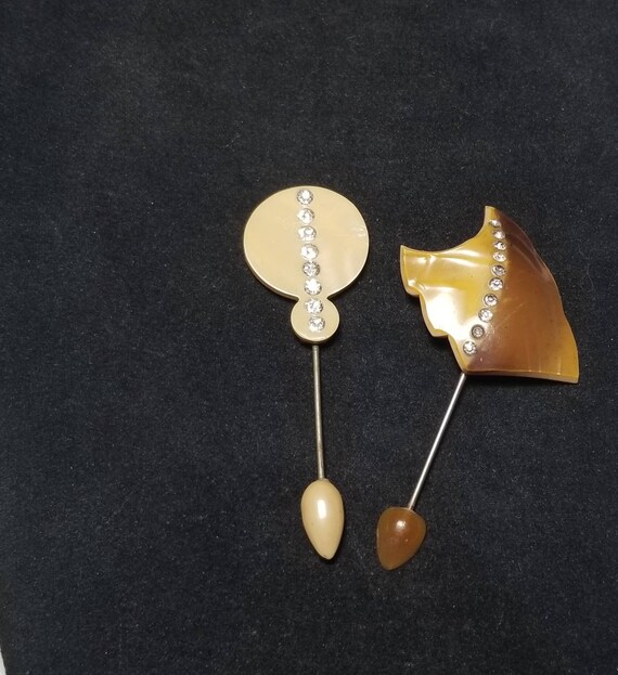 Antique Bakelite Art Deco Screw Stick Pins (2 pieces) - Gem
