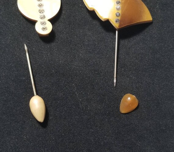 Antique Bakelite Art Deco Screw Stick Pins (2 pieces) - Gem