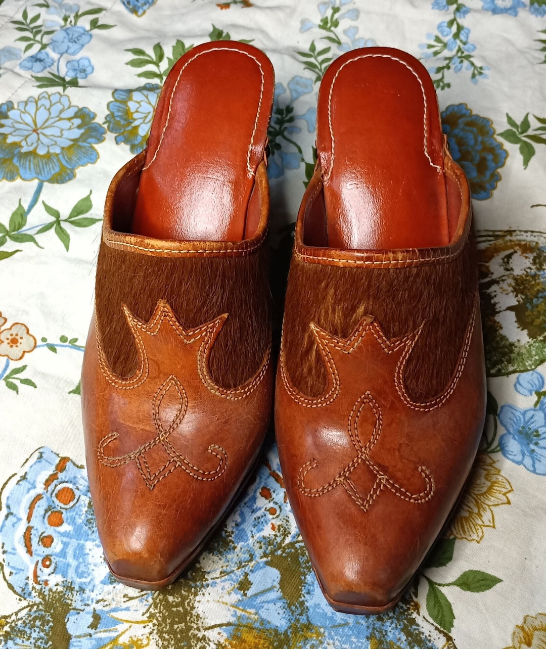 Vintage Cow Hide, Leather, & Wood Sole High Heel Wedge Clogs Sz 6.5M - Etsy