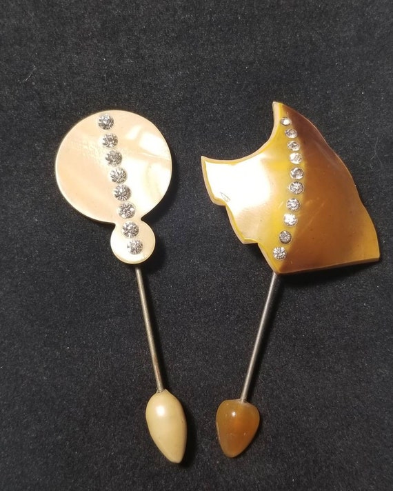Antique Bakelite Art Deco Screw Stick Pins (2 pieces) - Gem