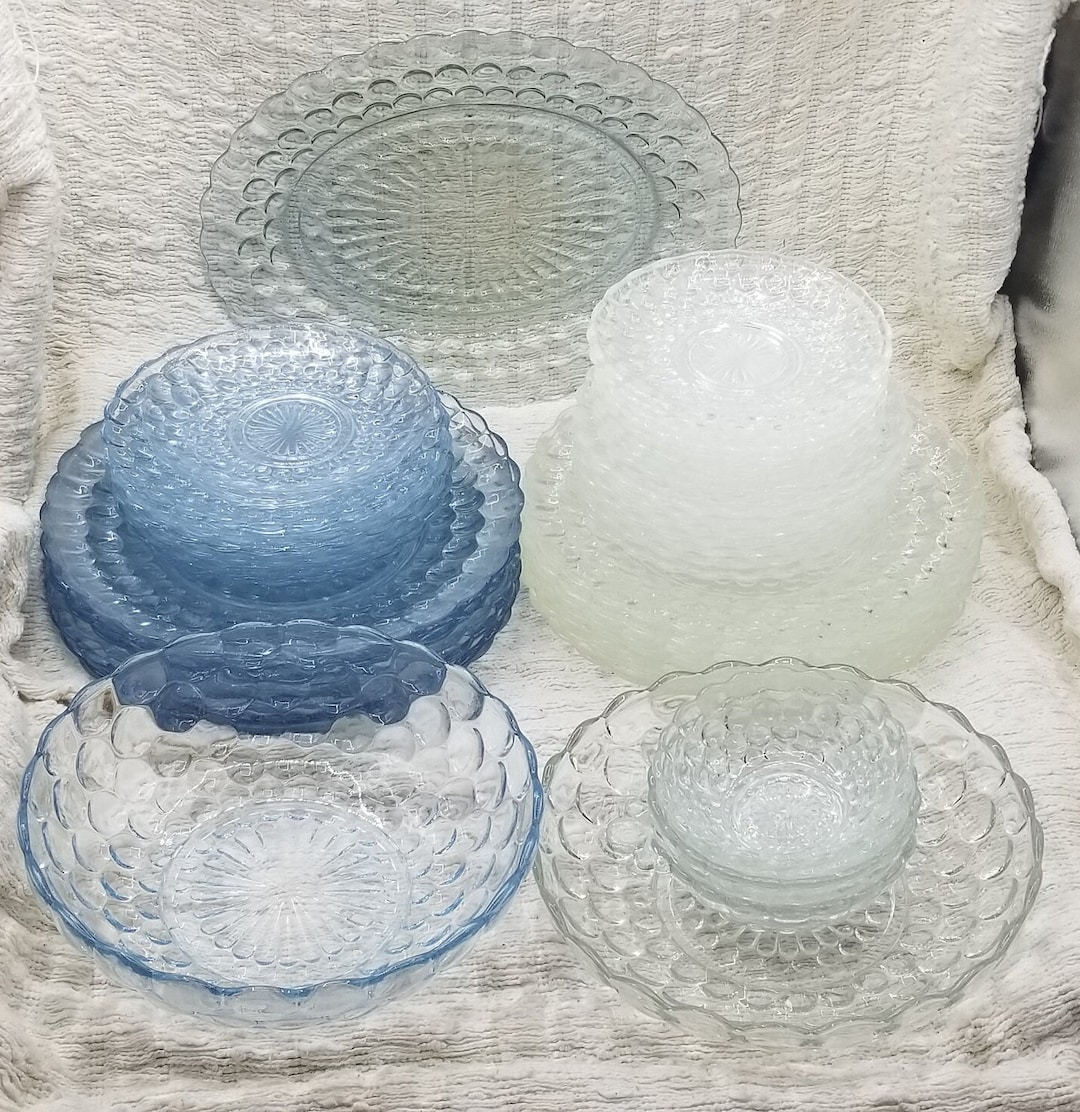 Vintage Anchor Hocking Bubble Glass Dishes Collection (blue & Clear) - Etsy