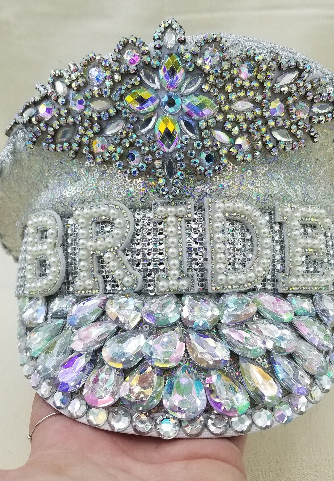 Super Sparkly Gemstone & Sequin Covered bride Cap for Bridal Shower or ...