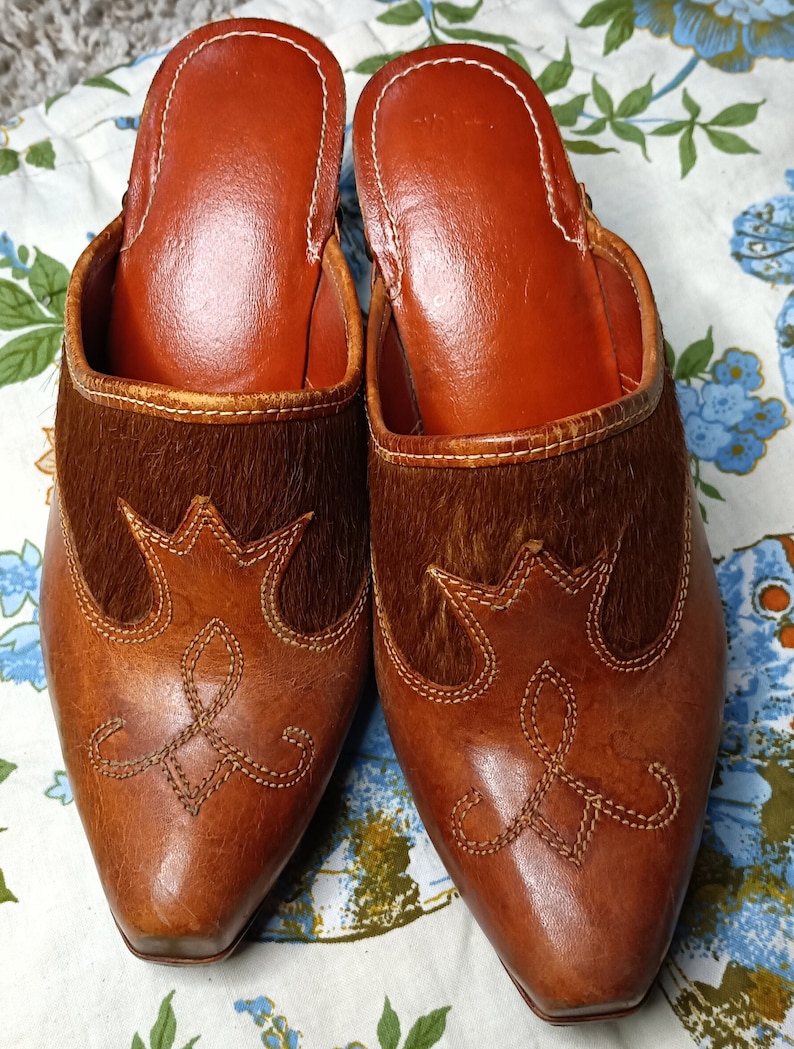 Vintage Cow Hide Leather & Wood Sole High Heel Wedge Clogs - Etsy