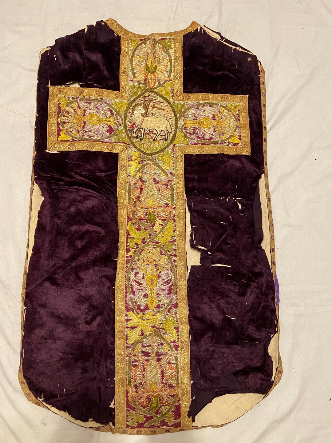 Antique Church Christian Priest IHS Embroidery Vestment Chasuble Robe ...