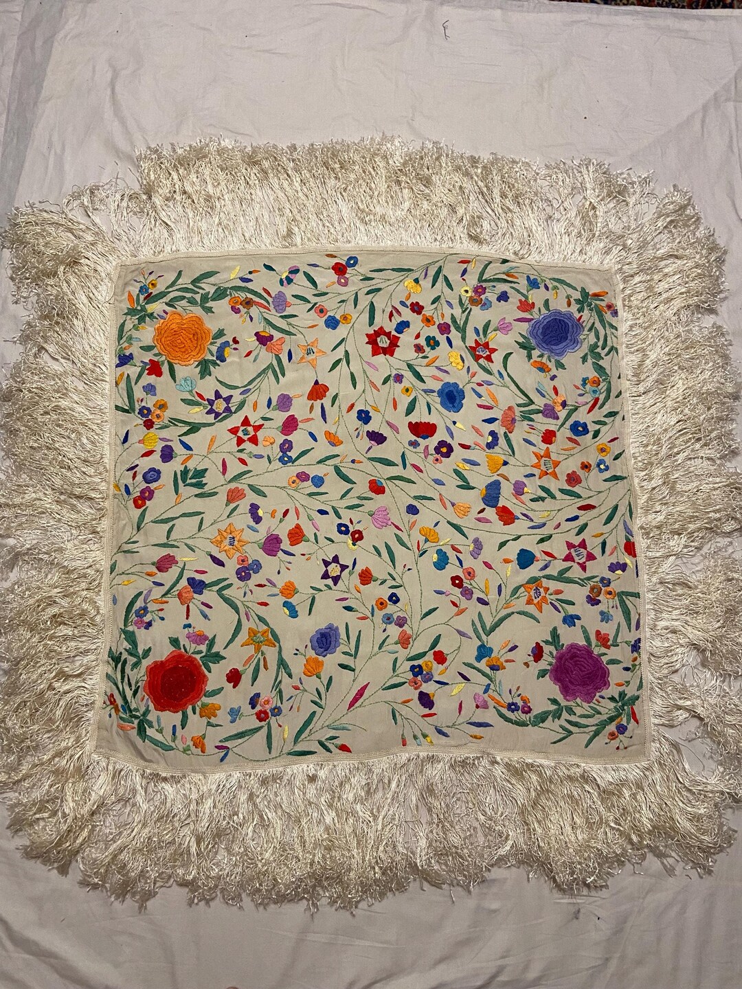 Antique Chinese Silk Rare Hand Embroidered Piano Shawl Piano Shawl ...