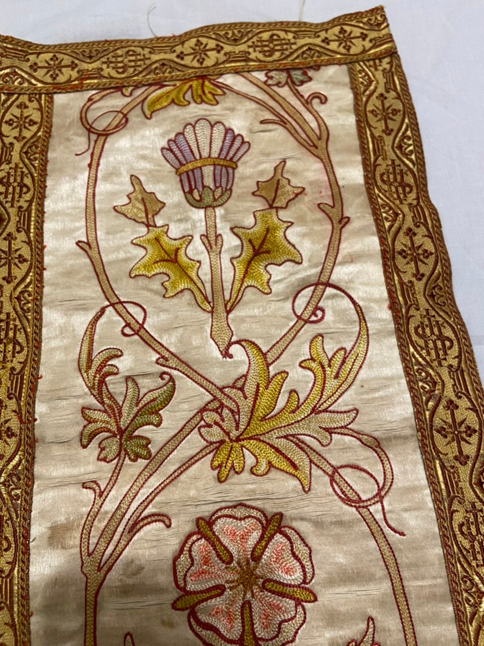30X8 Inches Antique French Hand Embroidery Christian Priest Liturgical ...