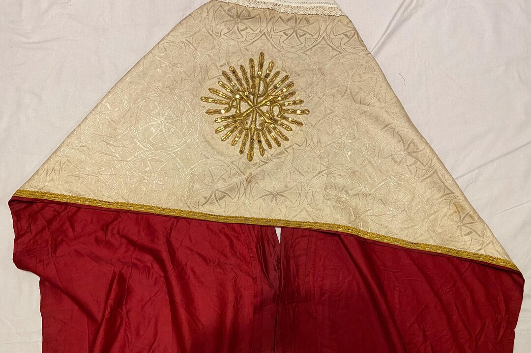 Antique Gold Embroidered HUMERAL VEIL Chasuble Priest Christian IHS ...