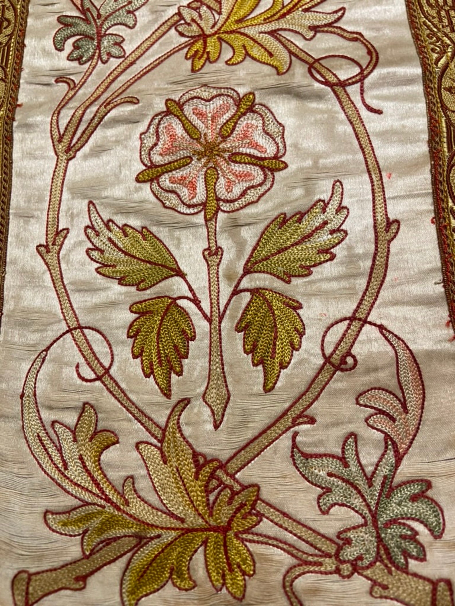30X8 Inches Antique French Hand Embroidery Christian Priest Liturgical ...