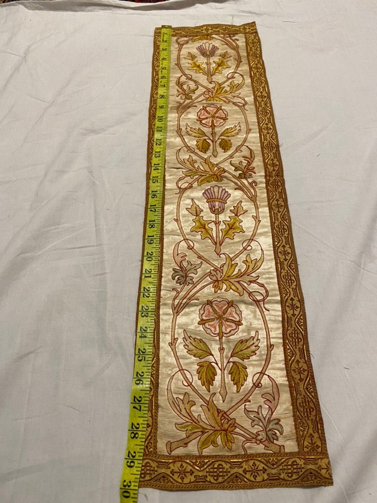 30X8 Inches Antique French Hand Embroidery Christian Priest Liturgical ...