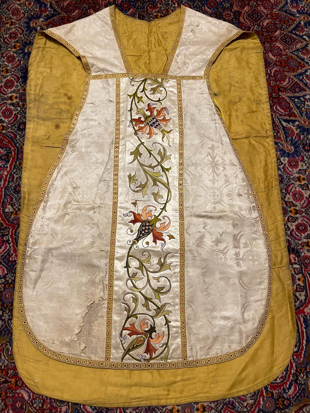 Antique Church Christian Priest IHS Embroidery Vestment, Chasuble Robe ...