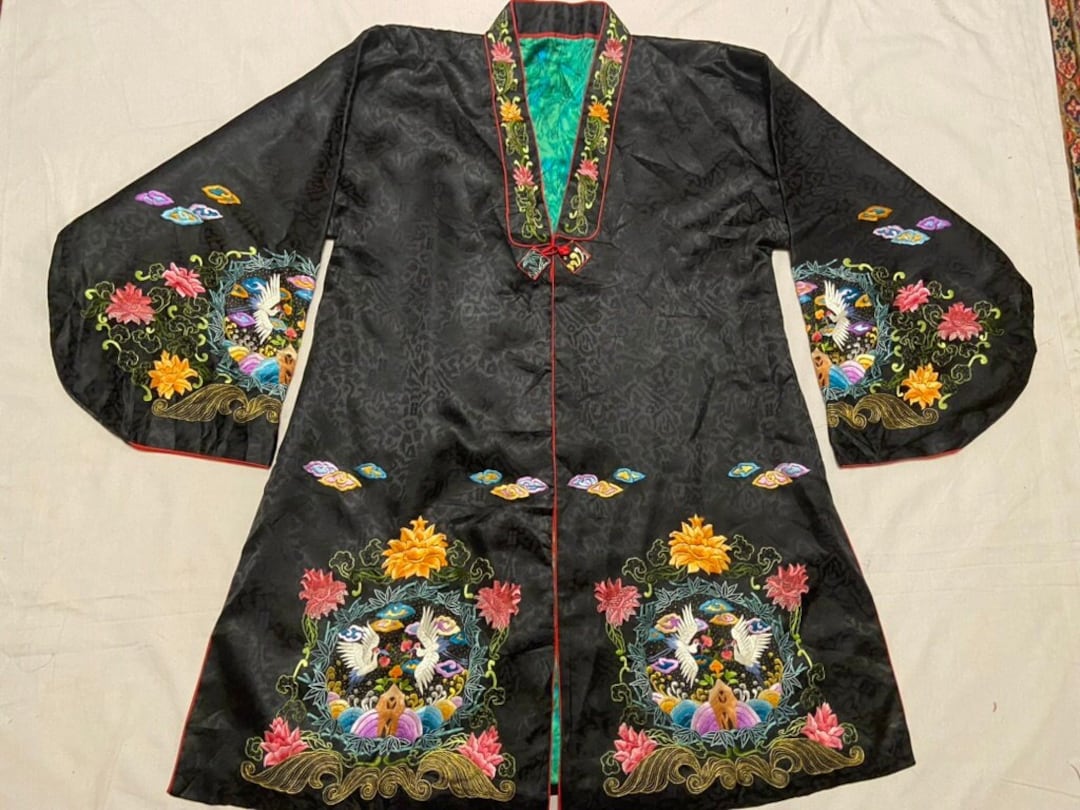 Antique Korean Hanbok Silk Rare Hand Embroidered Robe Jacket Floral ...