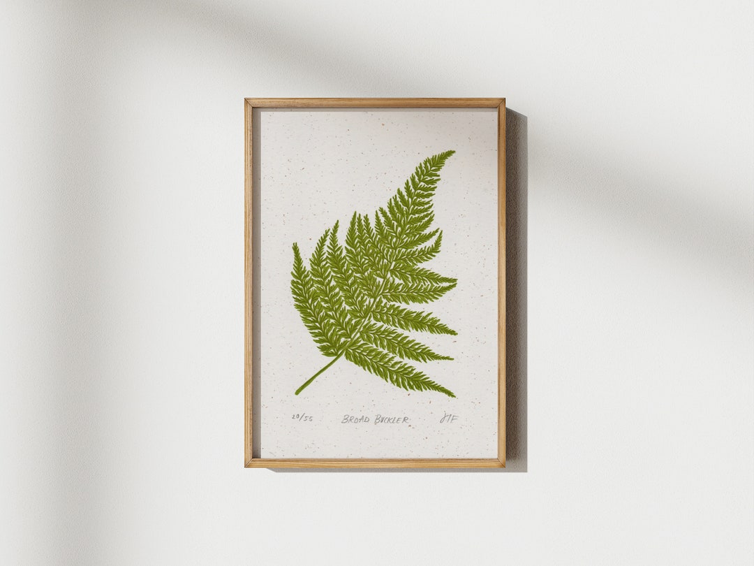 Broad Buckler Fern A5 Original Linocut Print Woodland Series by Hannah ...
