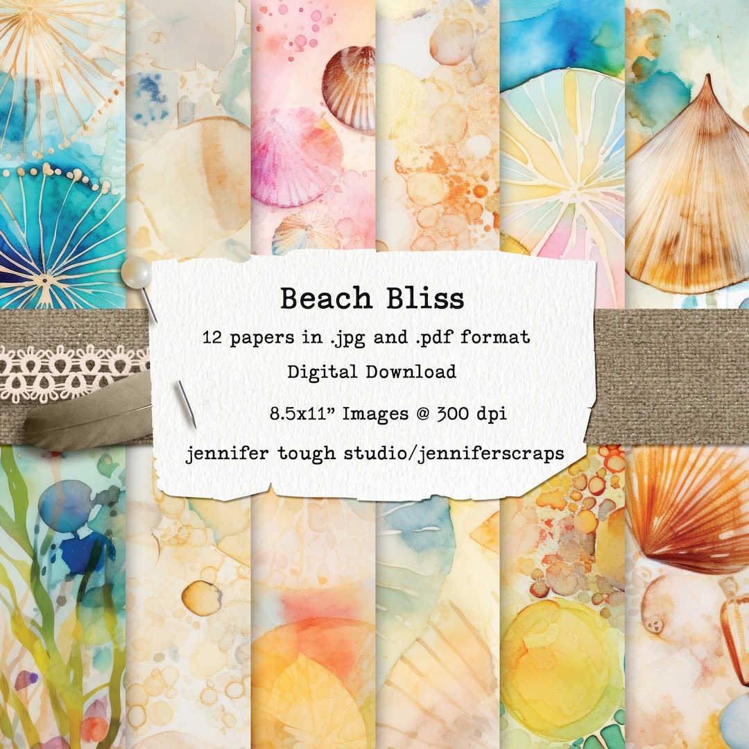 Beach Bliss Digital Papers, Beach Theme Scrapbooking Printable ...
