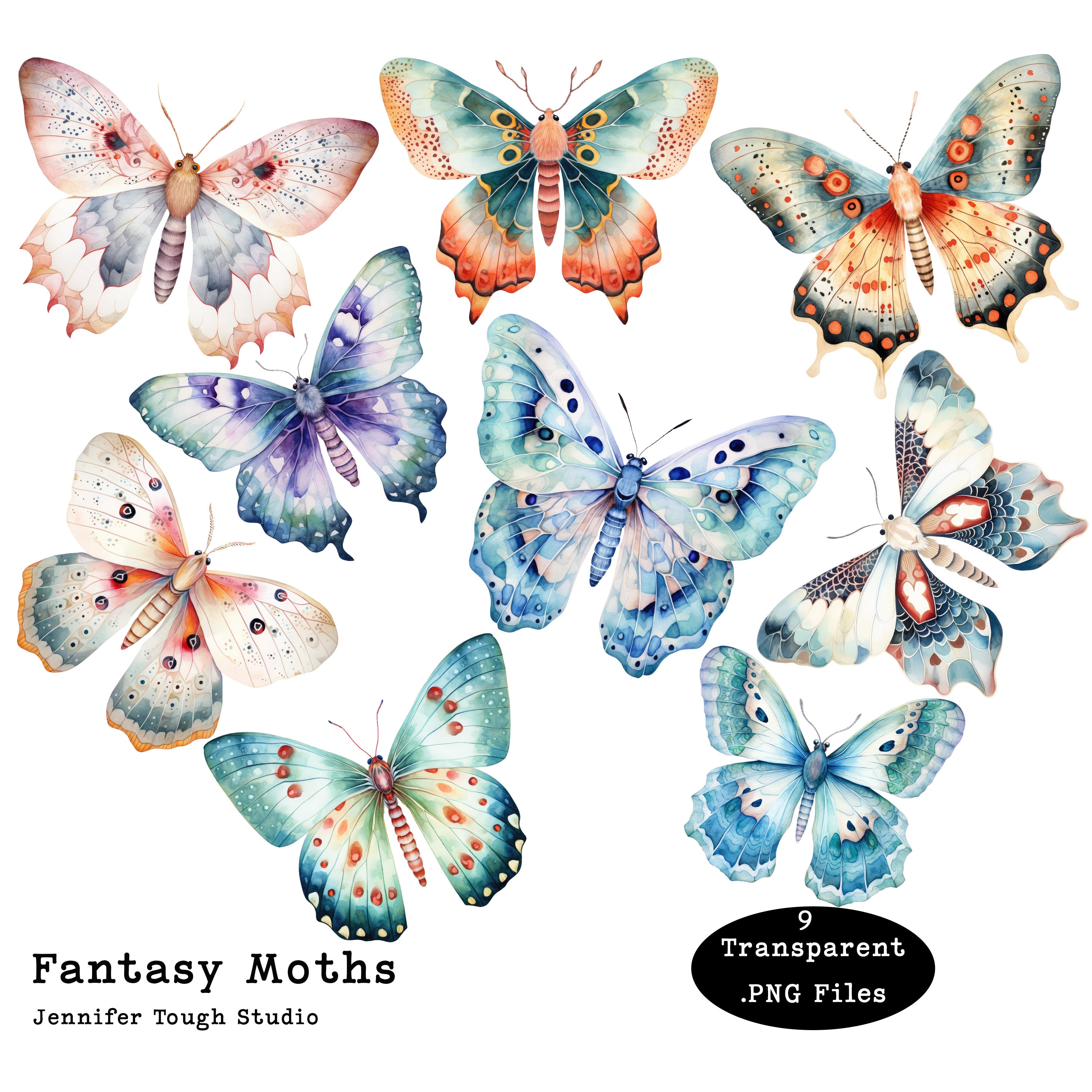 Fantasy Moths, Large 12" Transparent .png Files. Commercial Use Moth ...